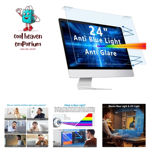 Blue Light Screen Protector for 24 Inch Monitor, Anti Glare Computer ...