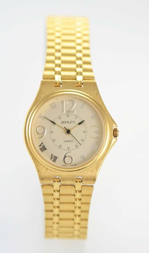 Adolfo Watch Mens White Stainless Gold Battery Water Resistant ...
