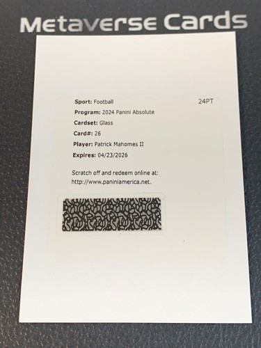 2024 Panini Absolute Patrick Mahomes II Glass Redemption Case Hit SSP ...