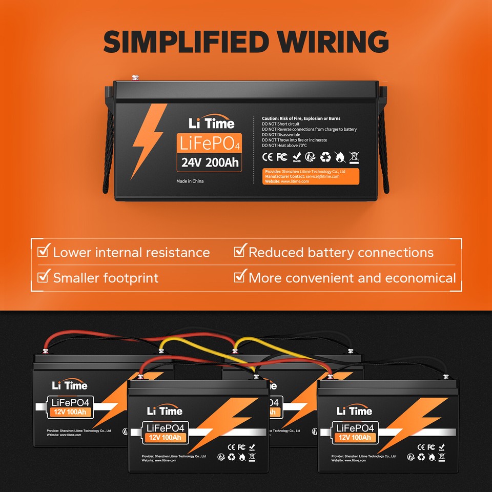 Litime 24V 200Ah LiFePO4 Lithium Battery 5120Wh for Off-grid Solar ...