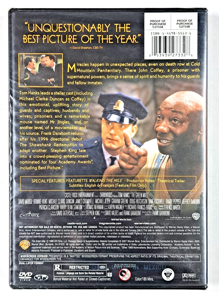The Green Mile (DVD, 1999) Tom Hanks Mchael Duncan SEALED 53939273328 ...