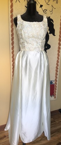 Vintage 50’s Mike Benet Formal Sequined Bodice White Gown Dress Size 12 ...
