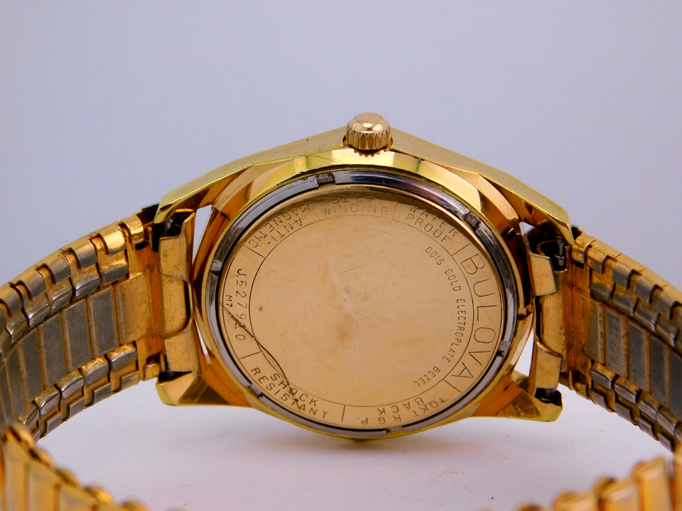 VINTAGE BULOVA COMMANDER "AQ" 30J AUTO 18K GP MENS WRISTWATCH SERVICED ...