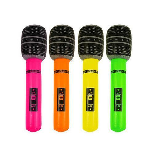 Inflatable Microphone Blow Up Toy Mic Neon Fancy Dress Party Accessory ...