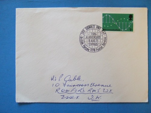 MILITARY COVER-280 SIGNALS UNIT RAF-15TH ANNIVERSARY 9 AUG 71 CYPRUS ...