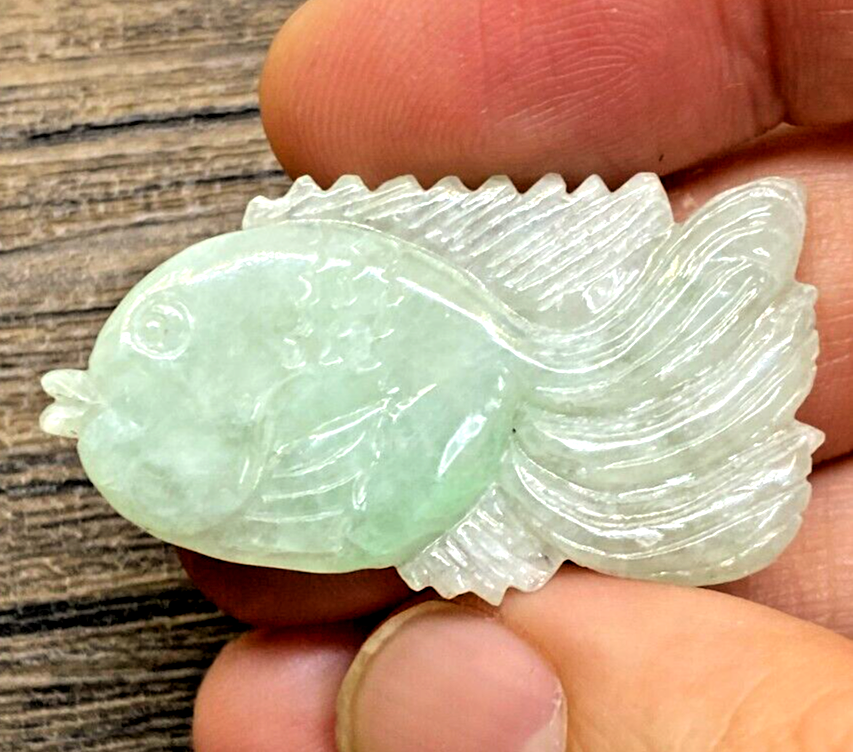 40 mm Natural Jadeite A Jade Fish Hand Carving Burma Myanmar Untreated ...
