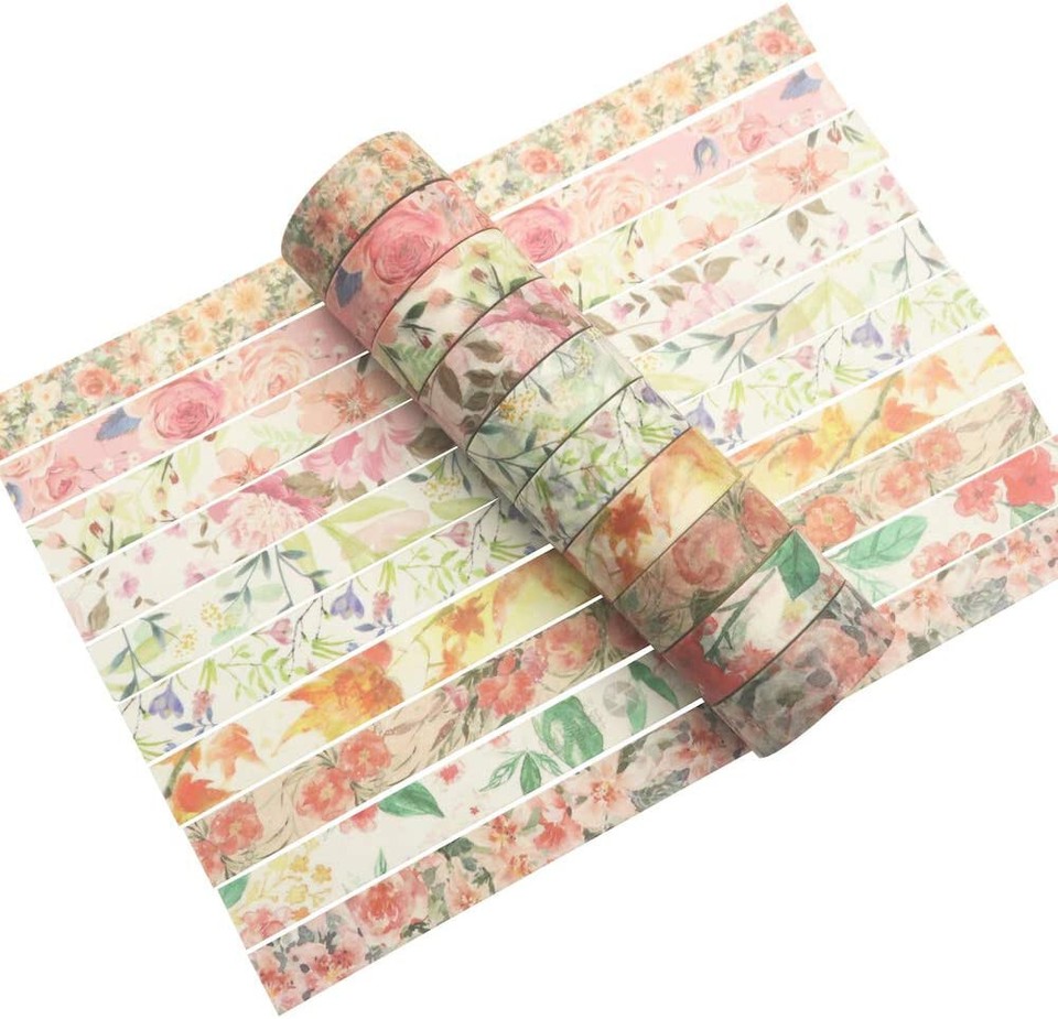 YUBBAEX 10 Rolls Spring Flowers Washi Tape Set Masking Decorative Tapes ...