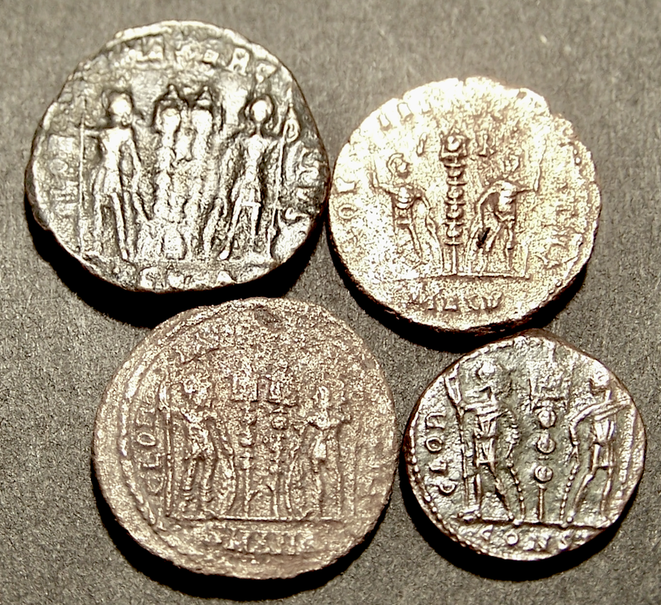 4 Roman Coins Lot, Legions/Soldiers/Spears & Constantinian Emperors, 14 ...