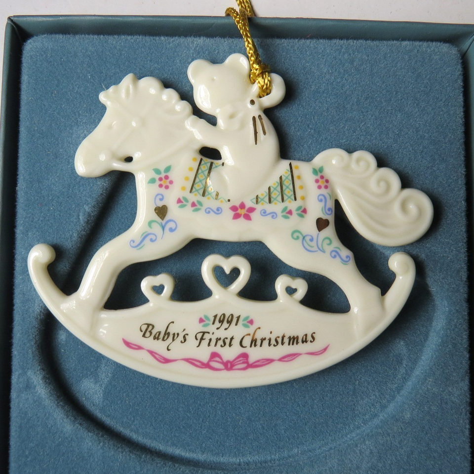 Vintage Lenox 1991 Baby's First Christmas Rocking Horse Ornament with ...