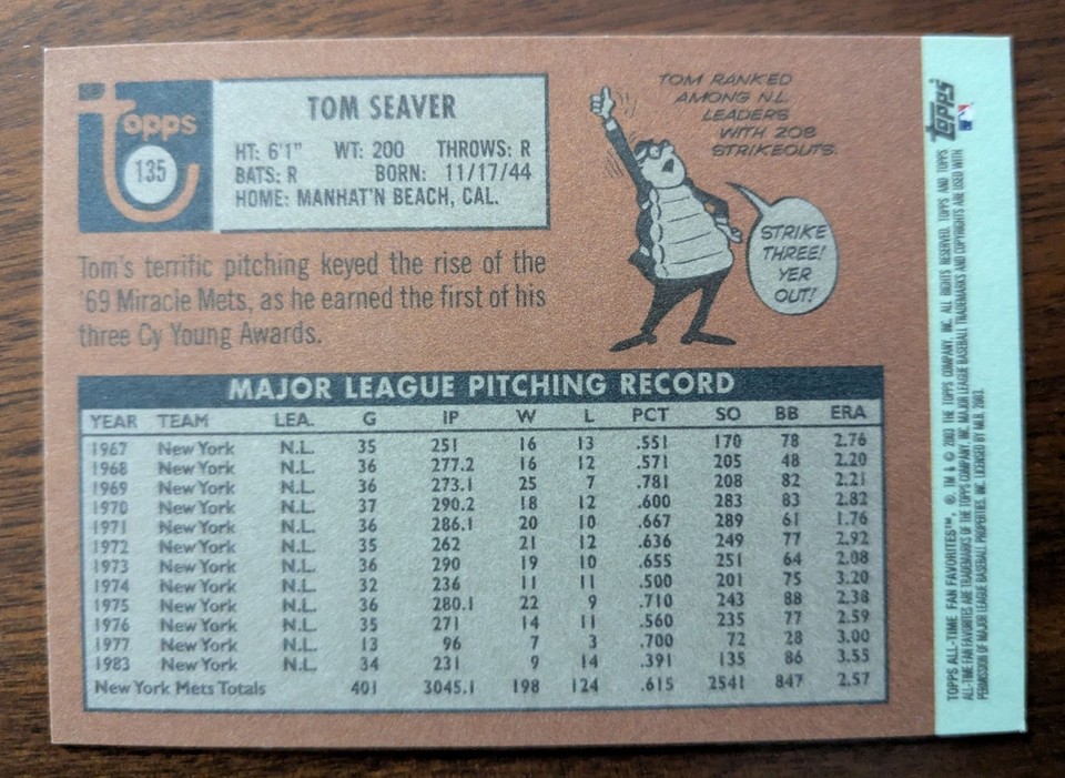 TOM SEAVER, 2003 TOPPS ALL-TIME FAN FAVORITES #135, METS | eBay