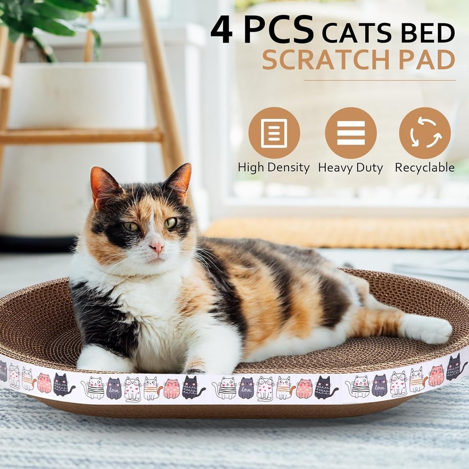 Mixweer 4 Pcs Cat Scratcher Cardboard Oval Scratch Pad Board Bed Bowl 2 ...