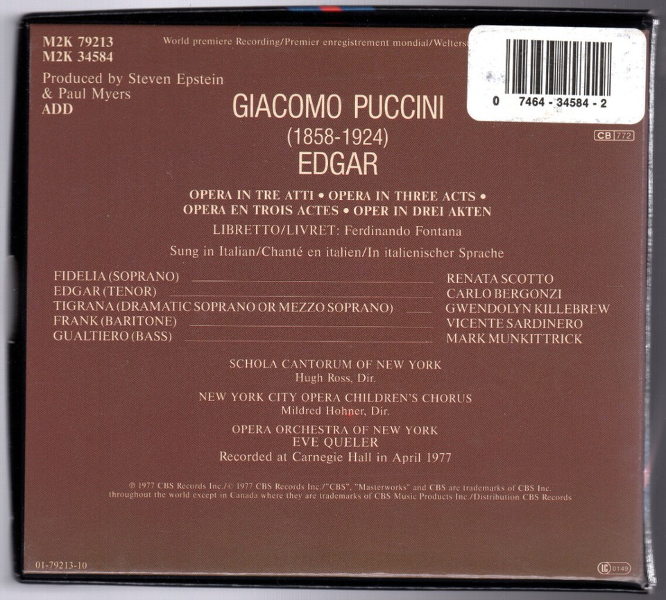 Puccini: Edgar ~ Giacomo Puccini; Opera Orchestra of New York; New York ...