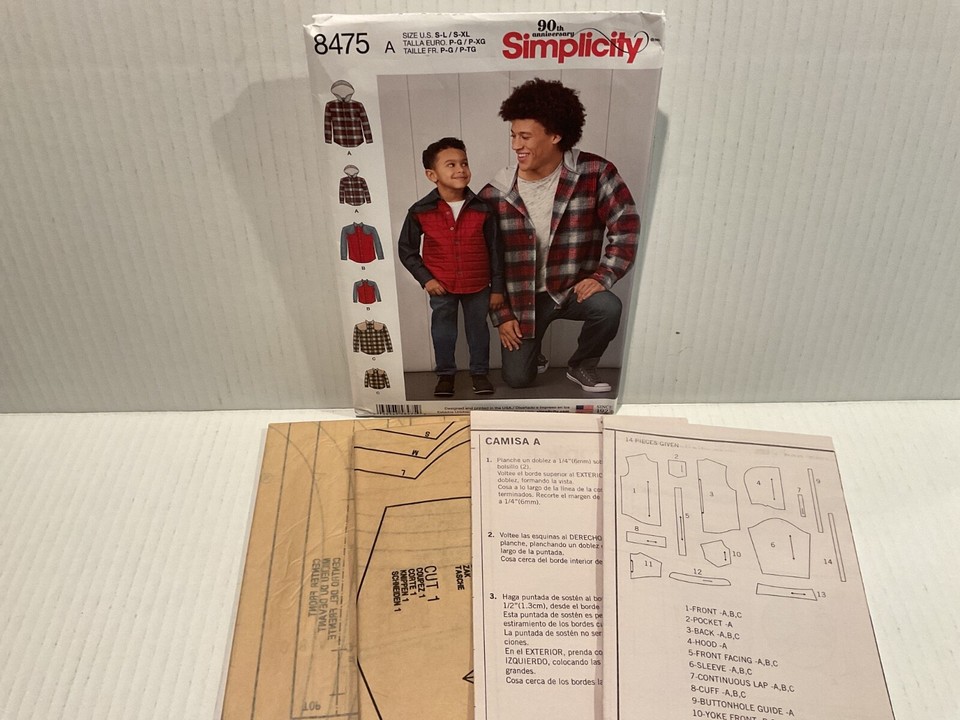 Simplicity Pattern 8475 Boys Mens Shirt Shacket Jacket Hooded Button S ...