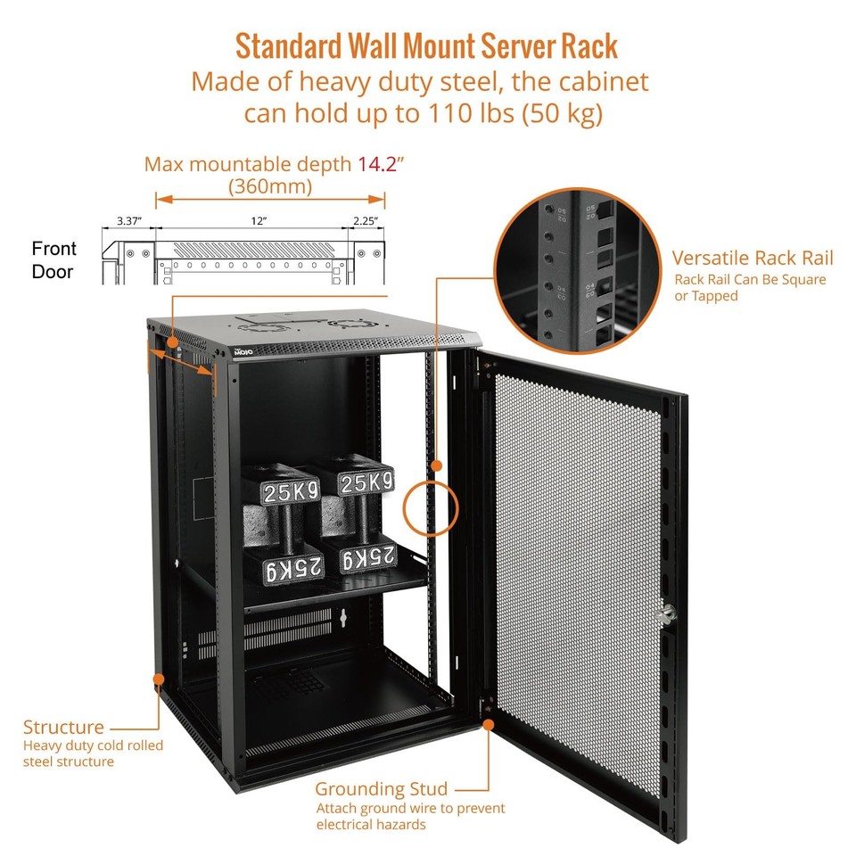 18U Wall Mount Rack Network Cabinet for 19" IT Equipment,with Lockable ...