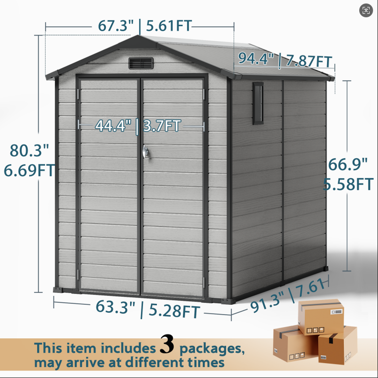 6X8 Outdoor Resin Plastic Storage Shed with Window, Floor & Lockable ...