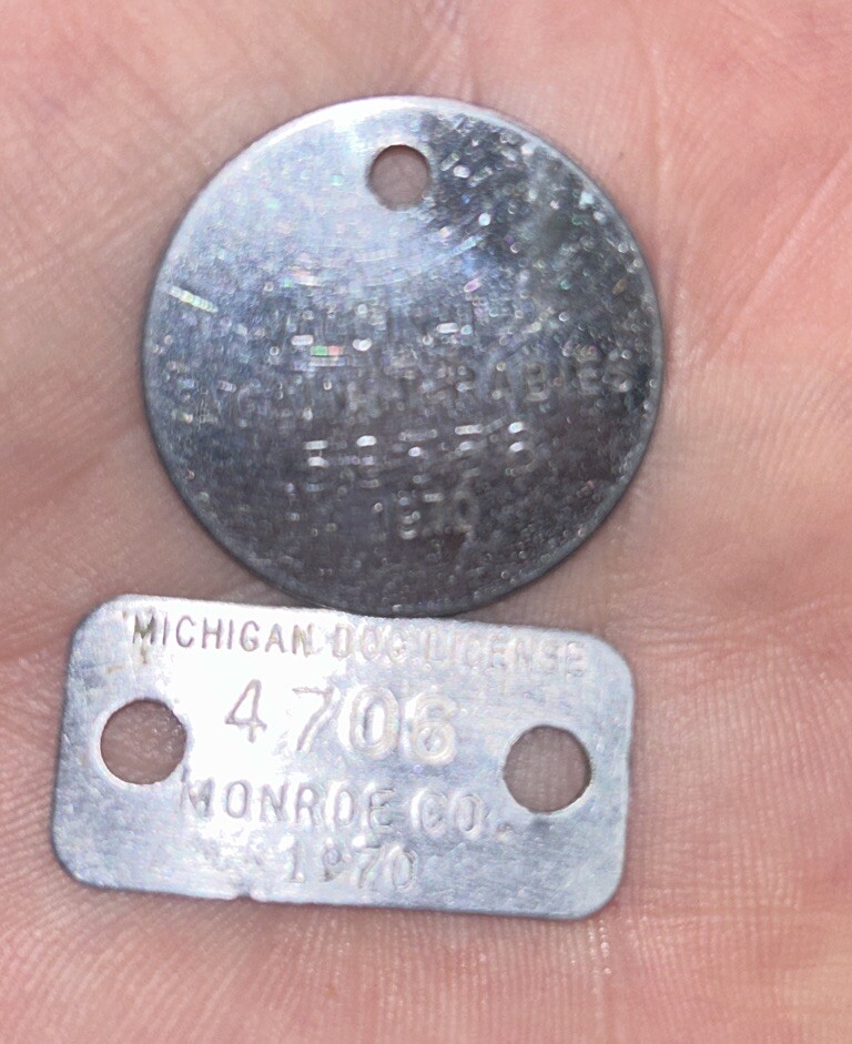 1970 MICHIGAN DOG LICENSE & RABIE VACCINATION TAG MONROE COUNTY ...
