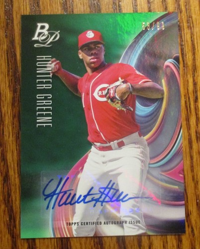 HUNTER GREENE Autograph 2018 Bowman Platinum Top Prospect card #TOP-4 s ...
