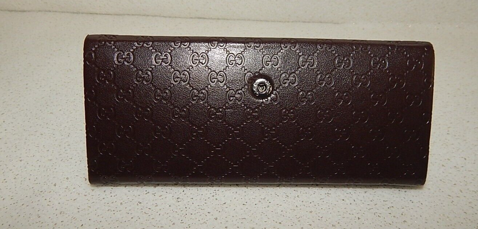 Authentic Gucci Eyeglass Sunglass Case Tringle Brown Leather Double GG ...