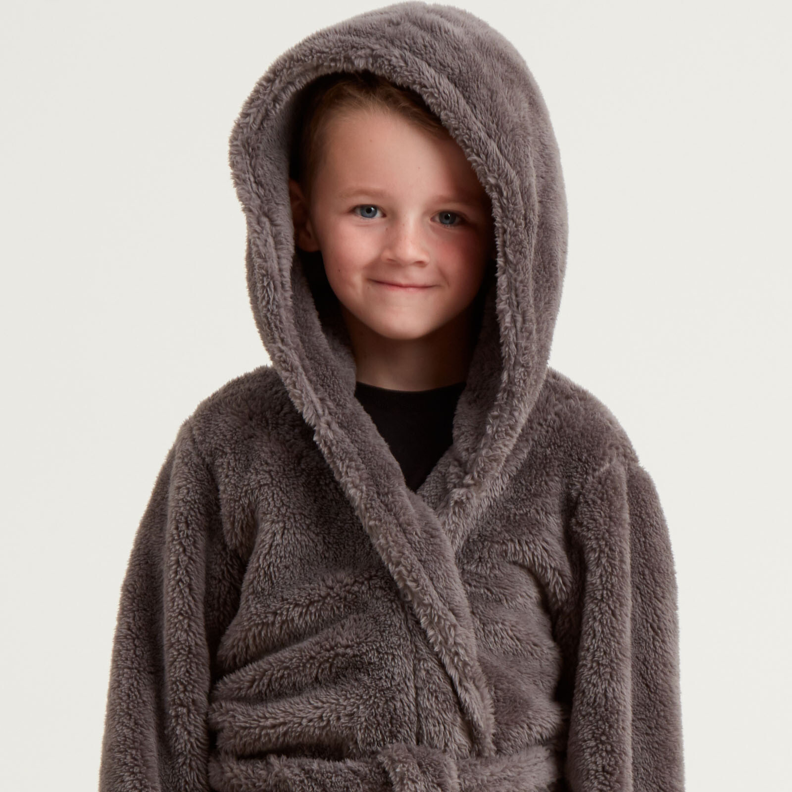 Snuggaroo Boys Girls Soft Hooded Bath Robe Dressing Gown - Charcoal - 9 ...