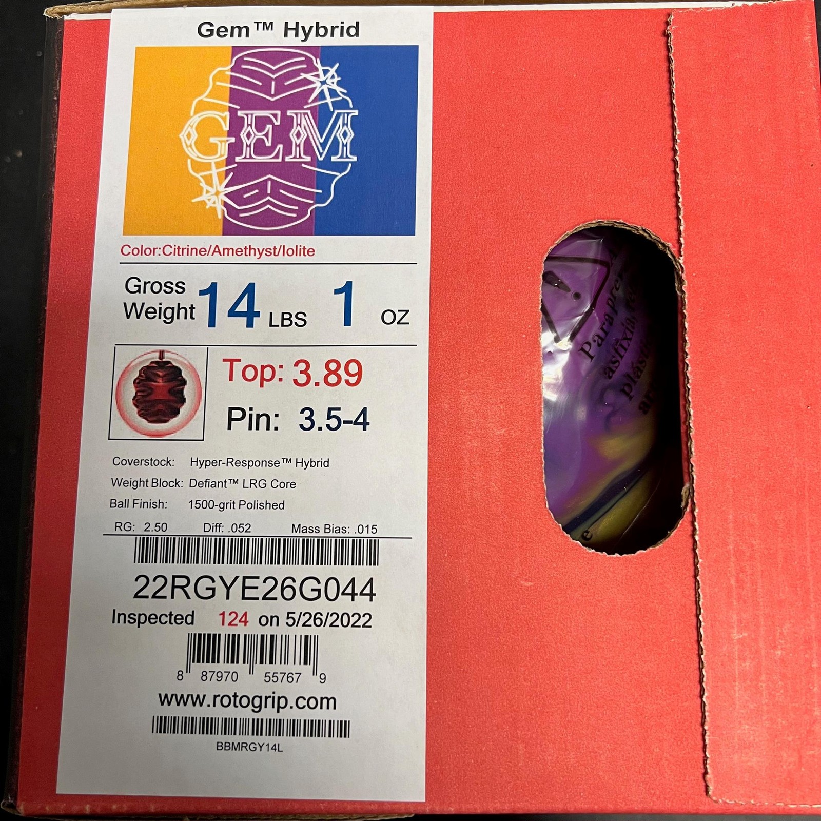 Roto Grip Gem Hybrid 14 lbs NIB Bowling Ball! Free Shipping! Undrilled ...