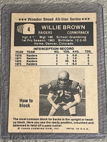 1974 TOPPS WONDER BREAD FOOTBALL SET-BREAK #4 WILLIE BROWN, RAIDERS ...
