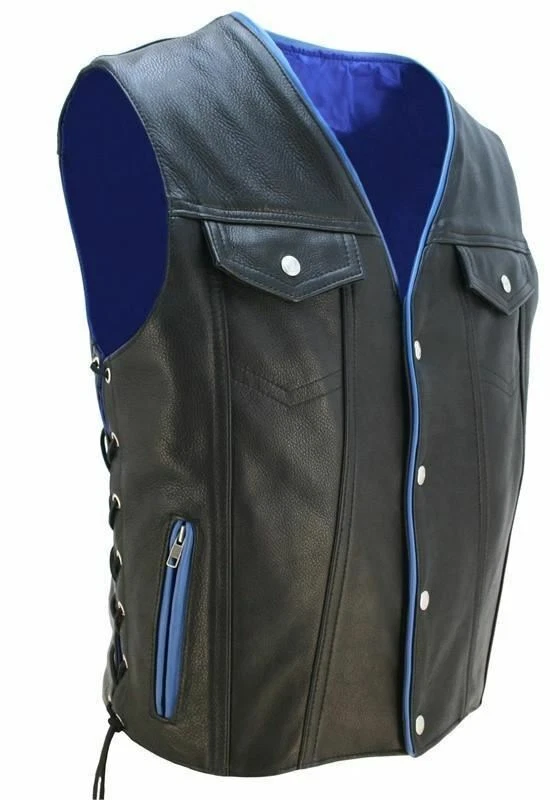 Blue Leather Motorcycle Vest