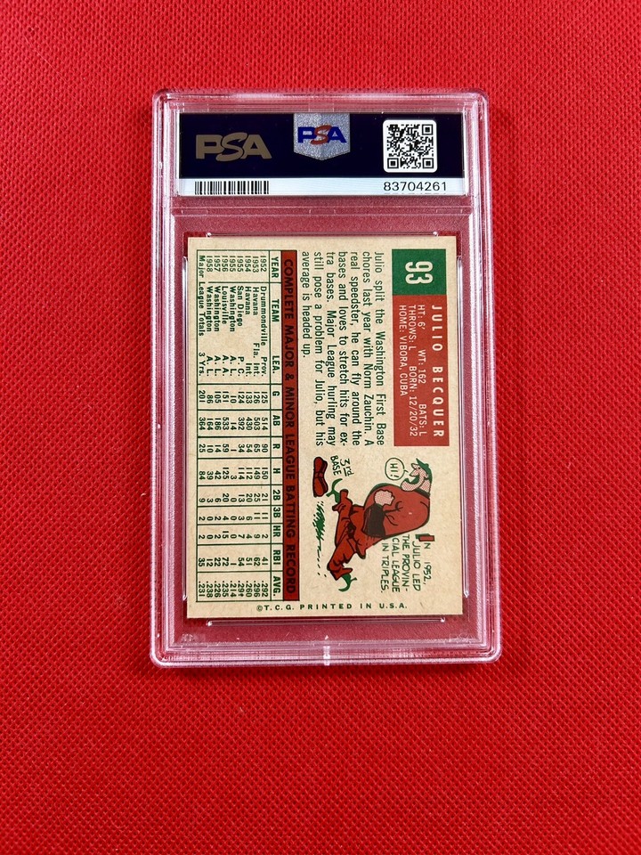 1959 Topps #93 Julio Becquer Washington Senators Team PSA 6 EX-MT | eBay