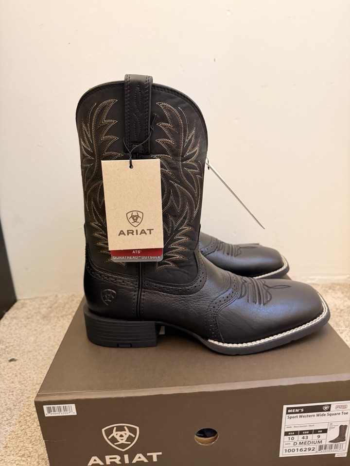 Ariat Sport Western Wide Square Toe Cowboy Boots Black Deertan Size 10D ...