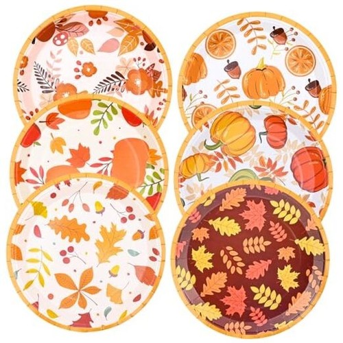 120 Pack Fall Paper Plates 9 Inch Thanksgiving Dinner Plates Disposable ...