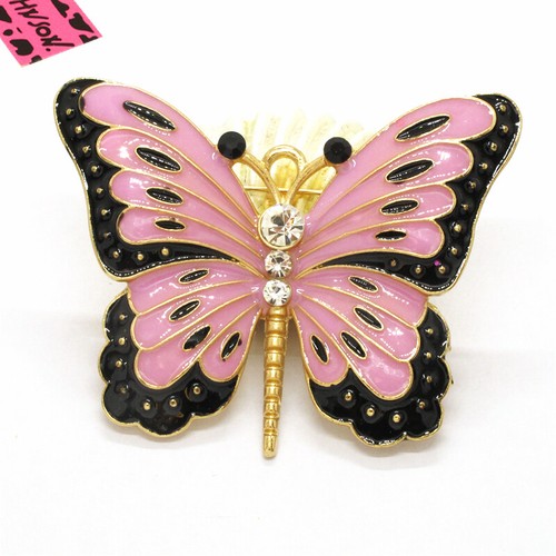 Hot Pink Enamel Beautiful Women Butterfly Crystal Fashion Lady Brooch ...