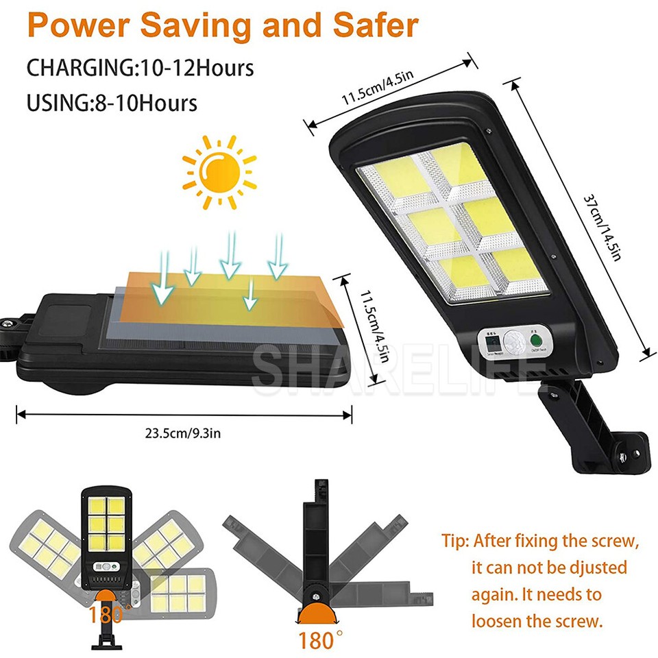 Solar Street LED Light Motion Sensor Remote Outdoor Garden Yard Flood ...