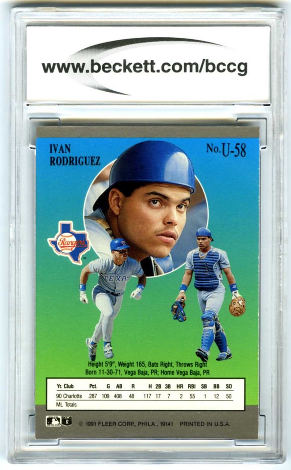 IVAN PUDGE RODRIGUEZ~1991 ULTRA UPDATE BCCG-10 MINT+ GRADED ROOKIE RC ...