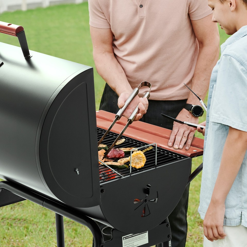 Royal Gourmet Barrel Charcoal Grill with Wood-Painted Side & Front ...