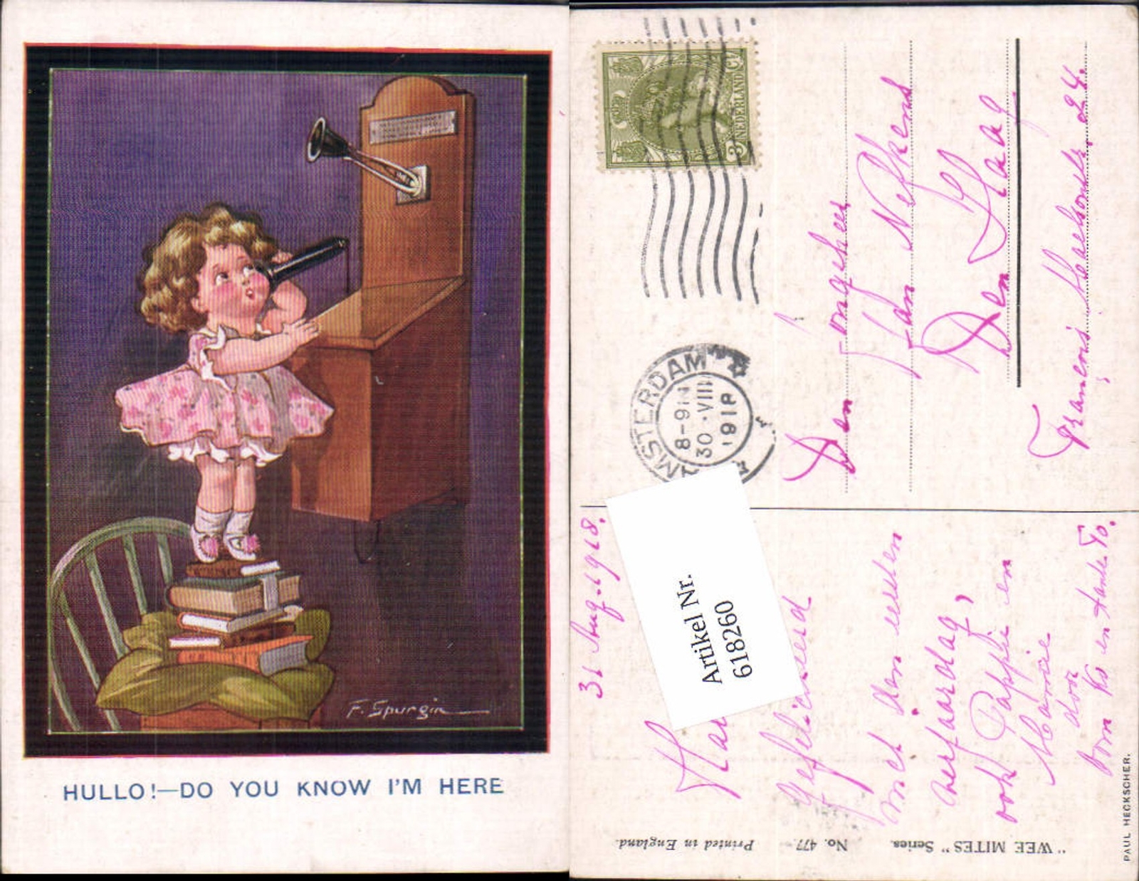 618260,Künstler AK Fred Spurgin Telefon Kind Bücher Telephone Phone ...