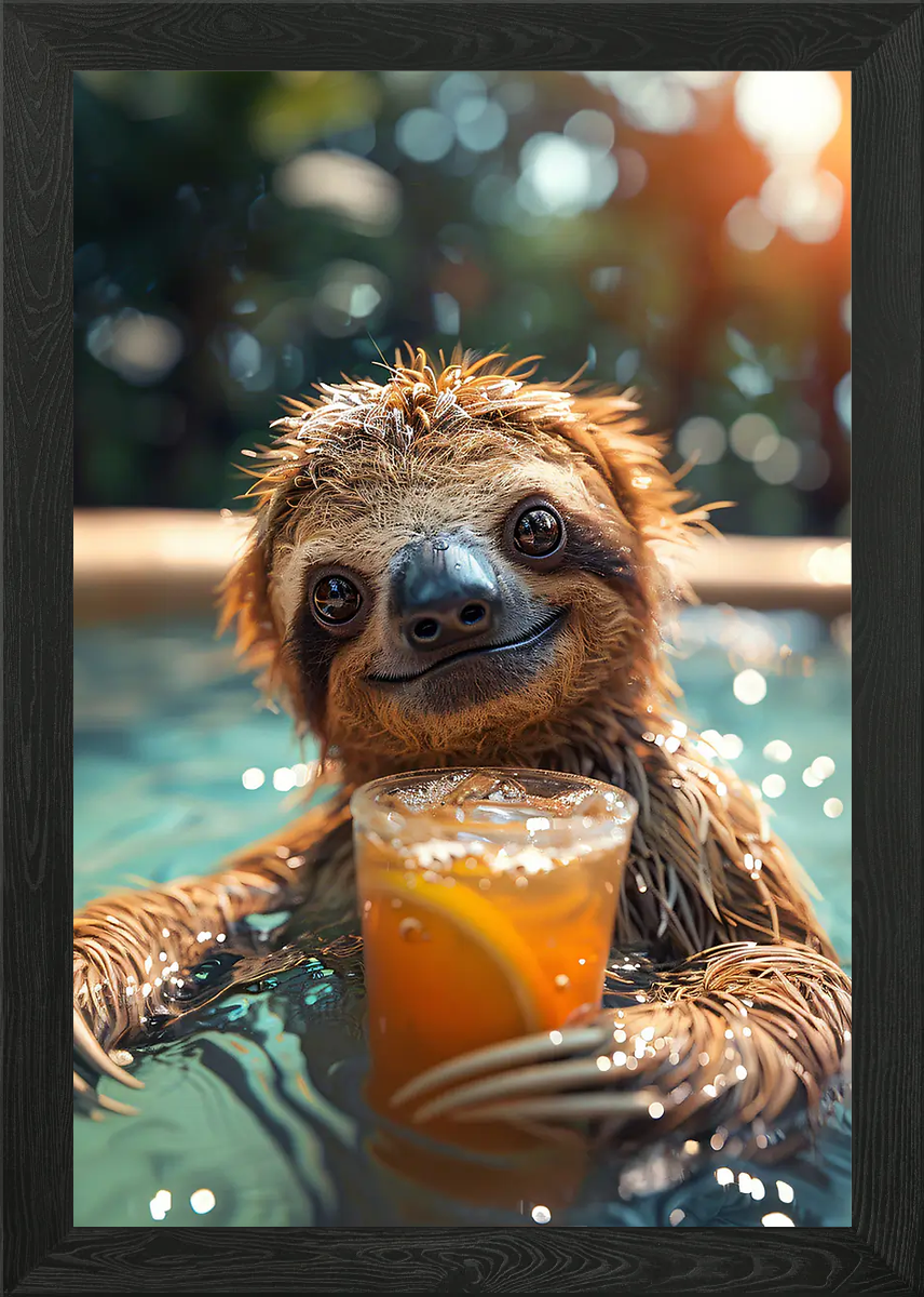 Have a drink with a sloth Framed Wall Art Poster Canvas Print Picture ...