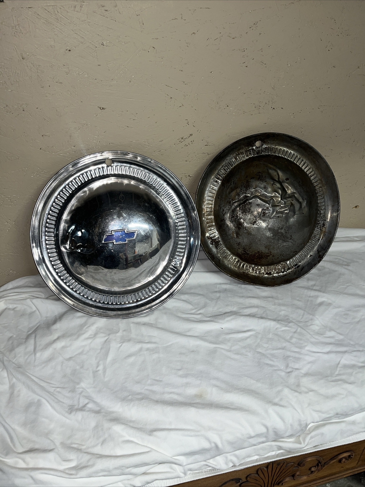Two OEM 15" 1940s 1950s Chevy Wheel Covers Hubcaps Dog Dish Rat Rod ...