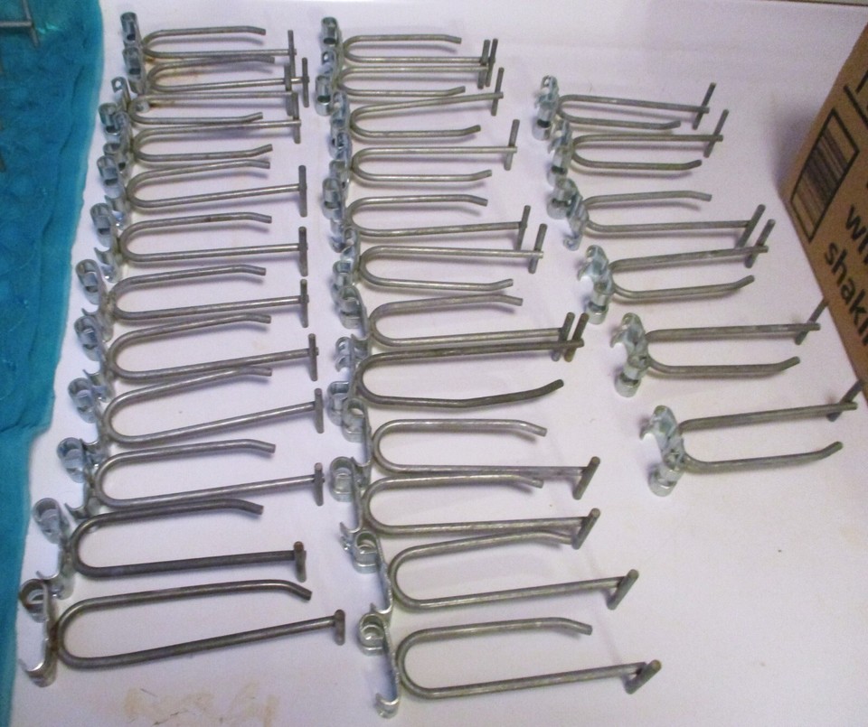 4" Grid Wall Double Bar Set of 90 Metal Hooks with Crossbar for Label ...