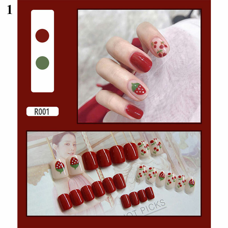 24PCS False Reusable Fake Nails Stick Press On Full Cover Artificial ...
