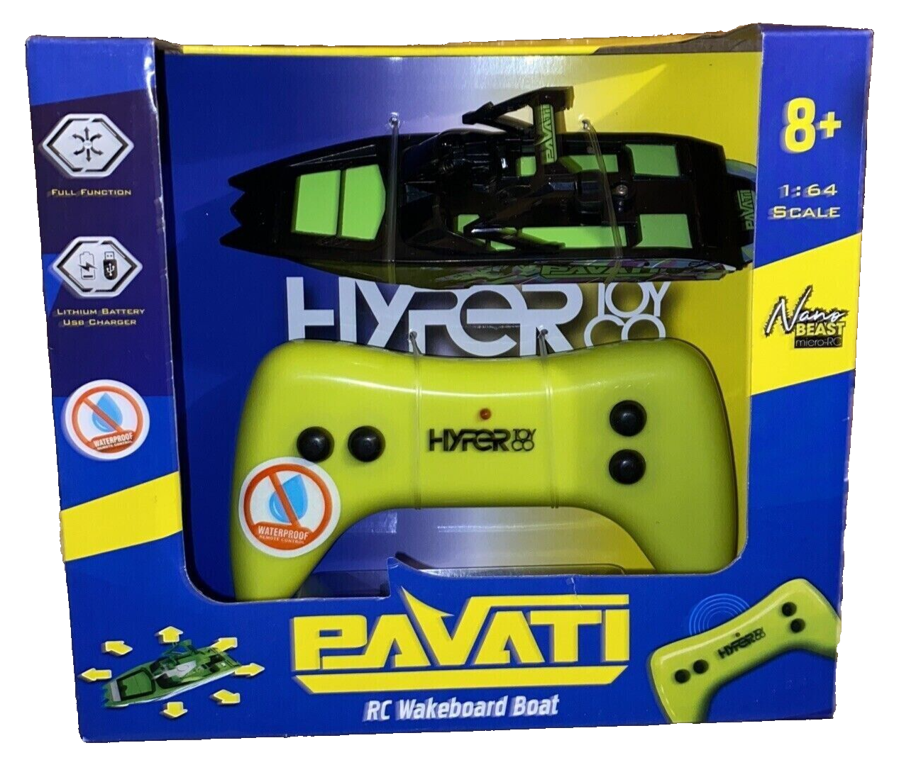 2,4GHz Hyper Nano Remote Control PAVATI Wakeboard Boat Black 1:64 Scale ...