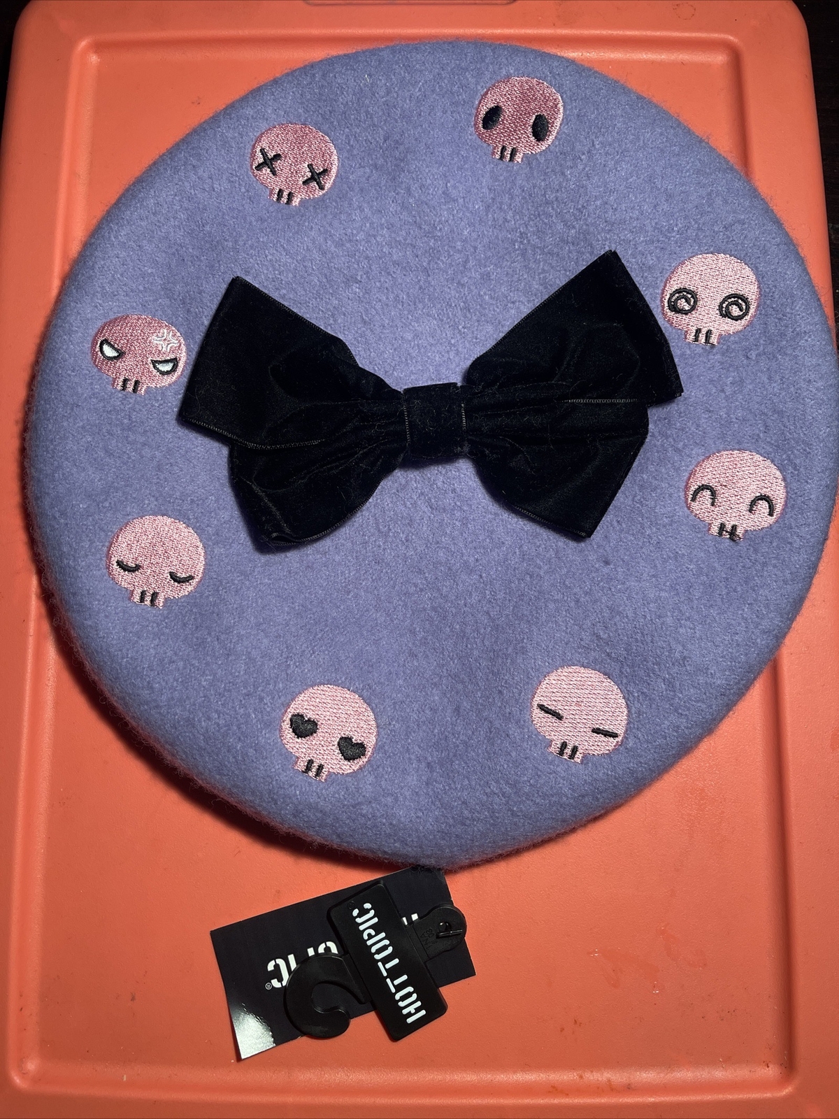 Hot Topic Kuromi Beret Lolita Bow Black Hat Women Purple Cap Pink ...