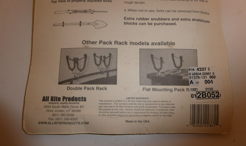 Pack Rack Gun & Bow Rack Mounts for ATVs and Bikes Model PR1 ALL RITE'S ...
