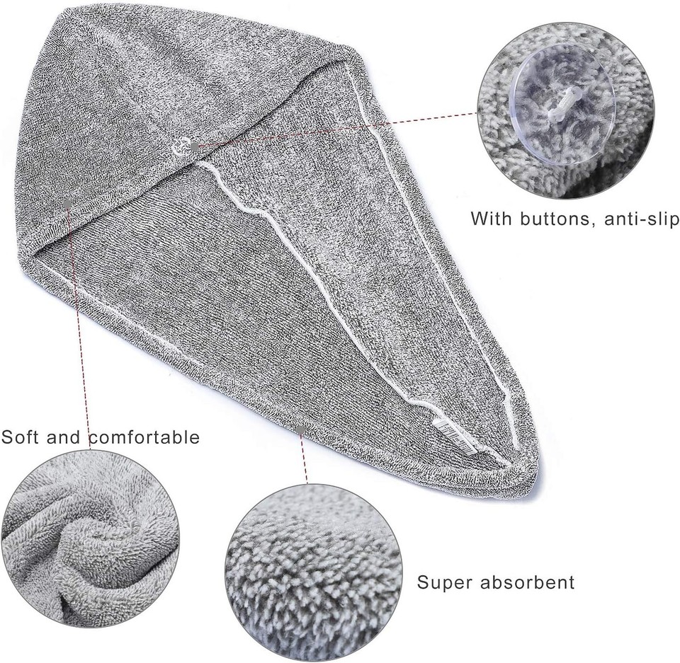 Set of 2 Microfiber Hair Towel Wrap Super Absorbent Twist Turban Dry ...