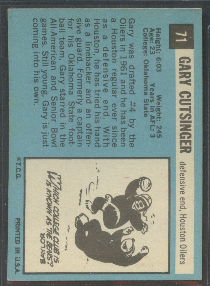 1964 Topps #71 Gary Cutsinger Houston Oilers Rookie SP | eBay