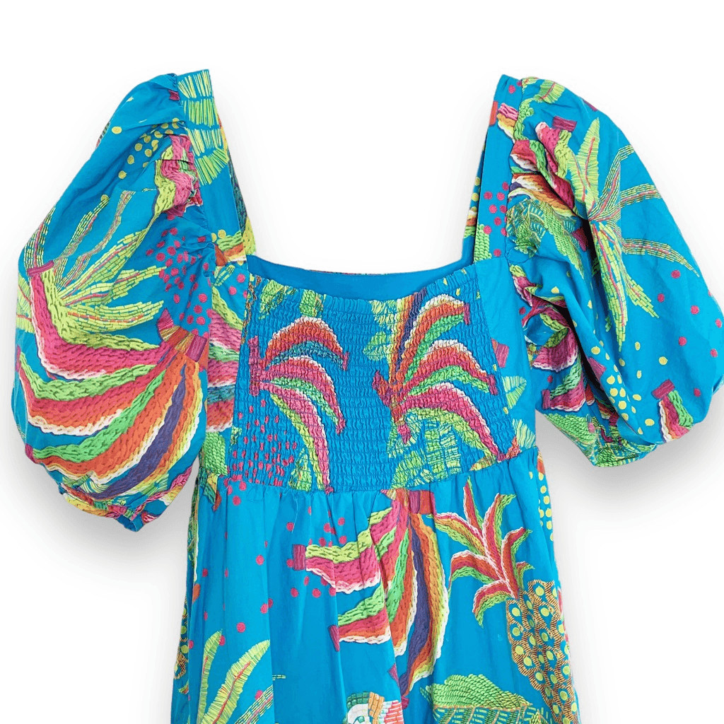 FARM RIO Tropics Tiered Midi Dress In Blue Banana Pri… - Gem