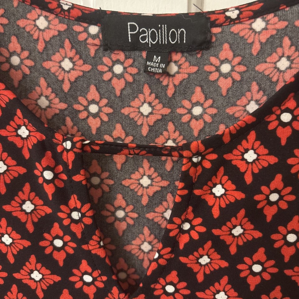 Papillon Red Black Artsy Print Peep Front Tank Dress Stretch M | eBay