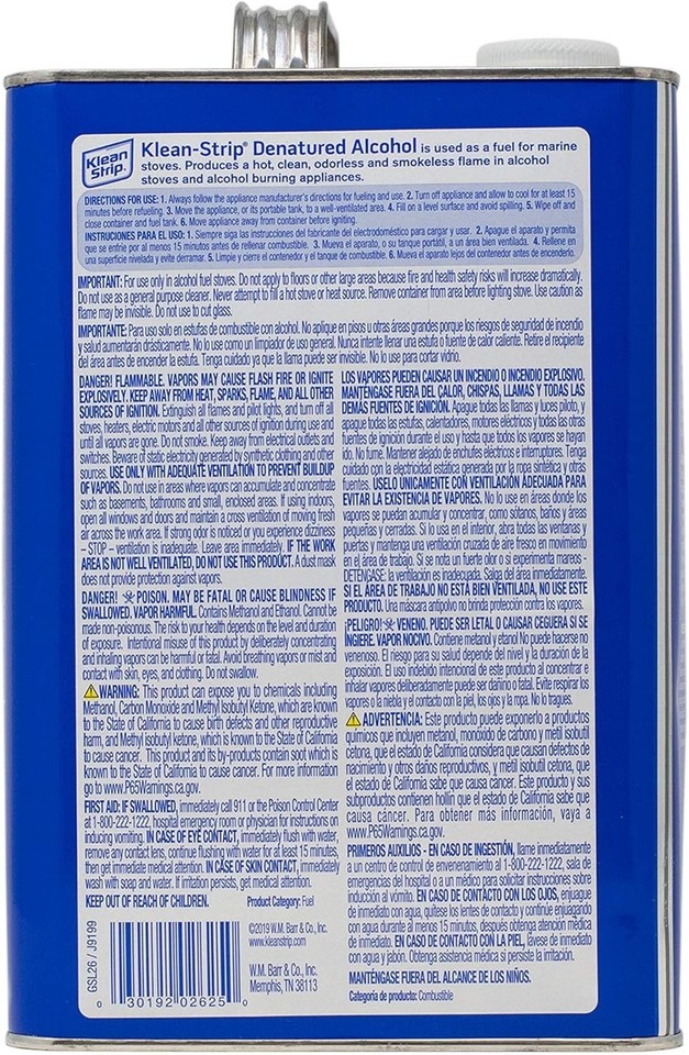 Klean Strip GSL26 Denatured Alcohol Clean Burning Fuel 1 Gallon. | eBay