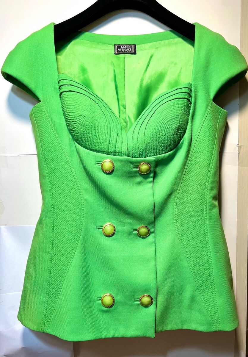Gianni Versace 1993 Vintage Green 1990s 90 Bustier Jacket Gianni Versace 1993 Vintage Green 1990s 90 Bustier Jacket