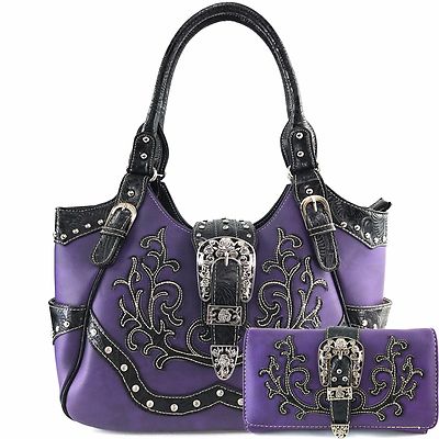 Justin West Western Floral Cut Stud Buckle Conceal Carry Large Handbag ...