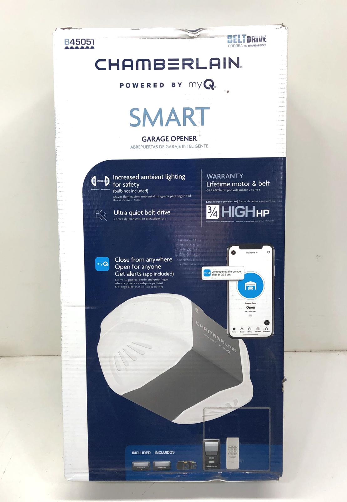 Chamberlain B4505T 3/4 HP Smart Quiet Belt Drive Garage Door Opener New ...