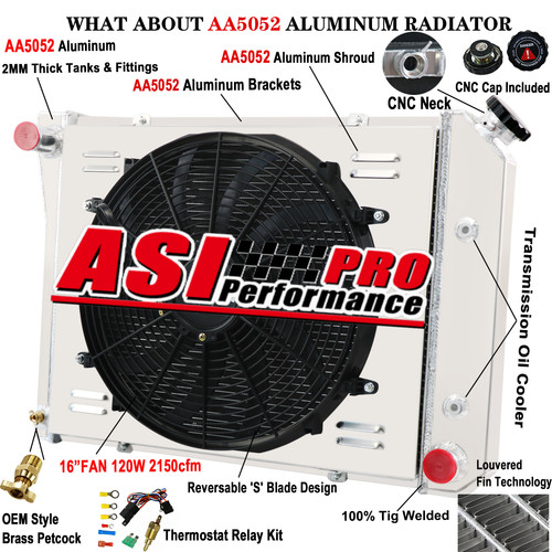 4 Rows Radiator+Shroud Fan For 68-74 Chevy Nova /70-81 Camaro/75-87 El ...